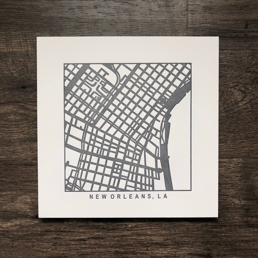New Orleans, Louisiana, Letterpress Map Print - Etsy
