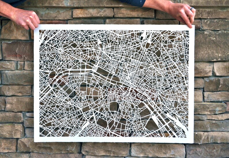 Paris, France Hand Cut Map Original Artwork, 22"x30" - Etsy UK