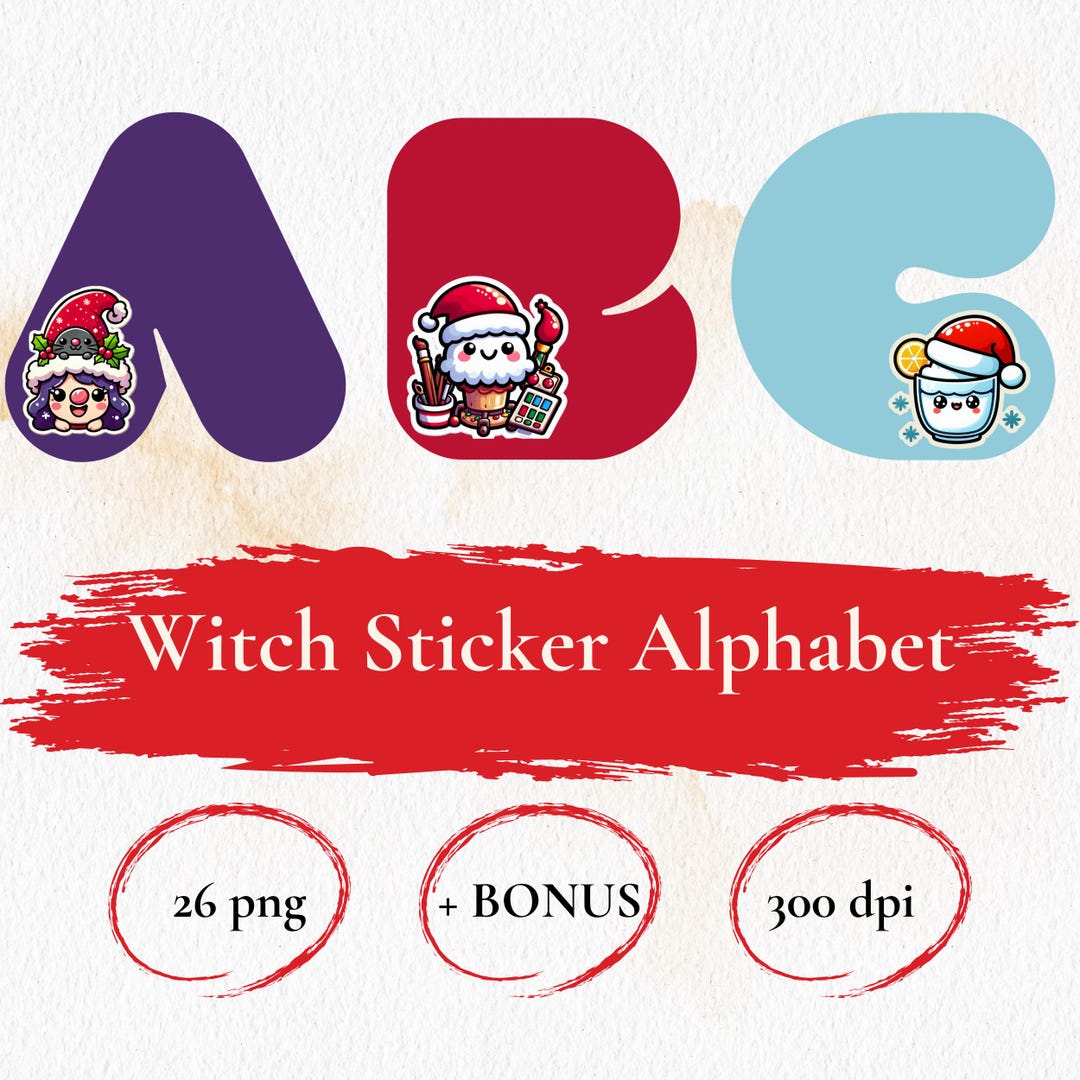 Witch Sticker Alphabet 26 PNG Letters 4 Bonuses, Instant Download ...
