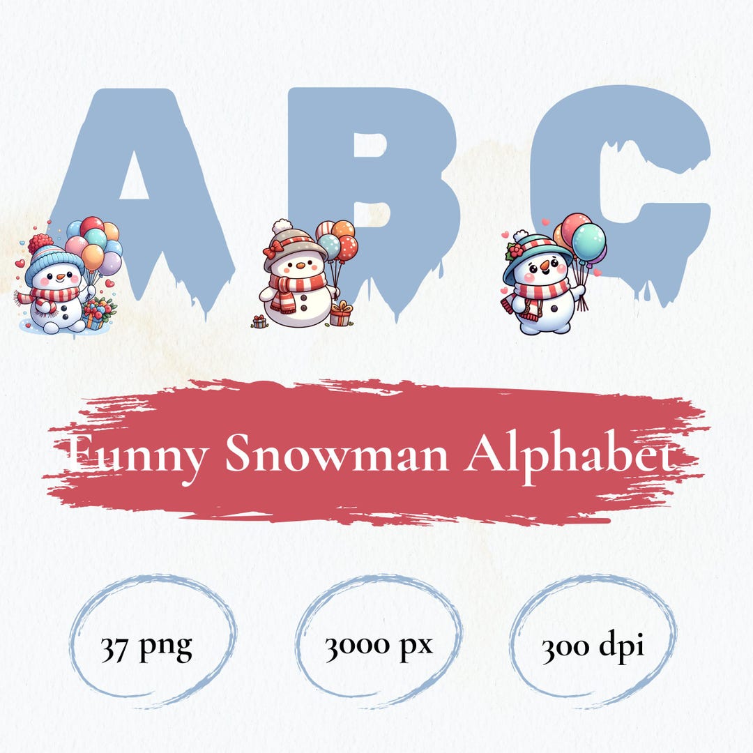 Funny Snowman Alphabet 37 PNG Letters & Numbers, Instant Download ...