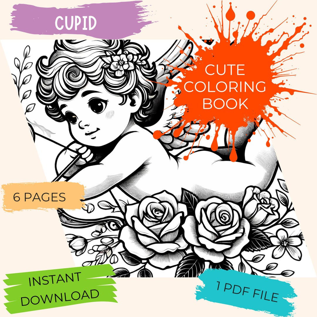 Cupid 6 Super Cute Coloring Pages for Adults and Children by ...