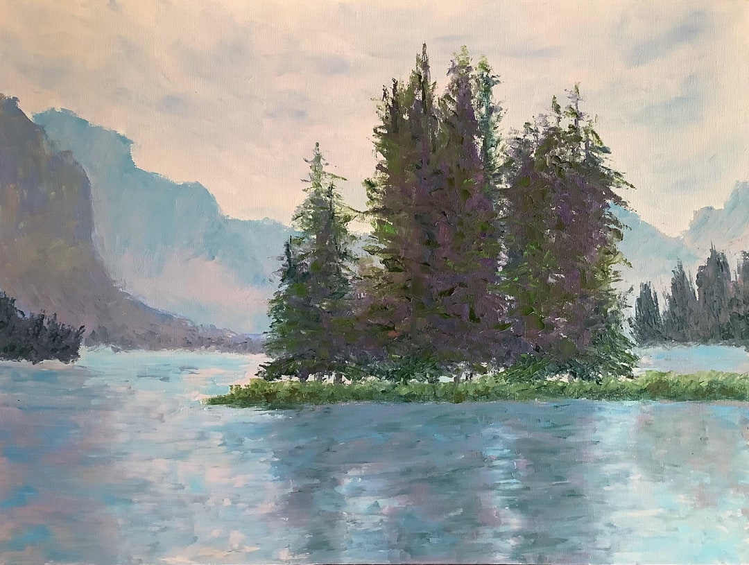 Original Oil Painting: Canadian Mountain Lake Impressionist Landscape ...
