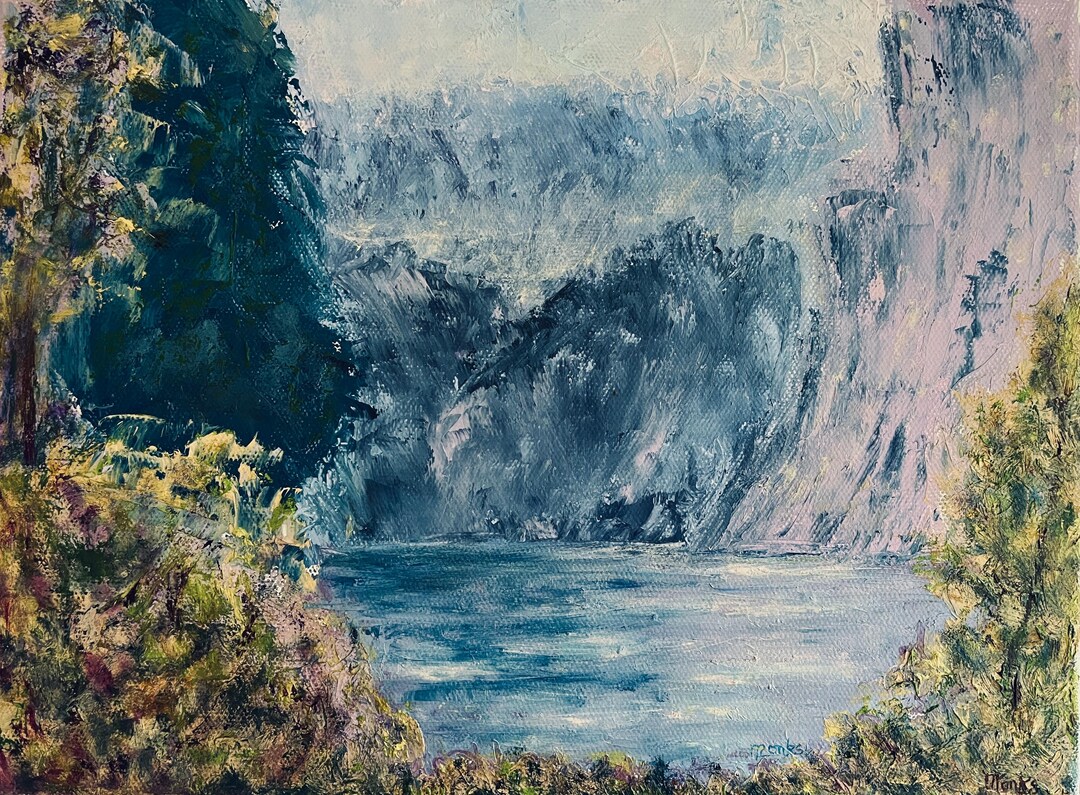 MOUNTAIN LAKE, Original Impressionist Landscape Painting, 9X12 Unframed ...