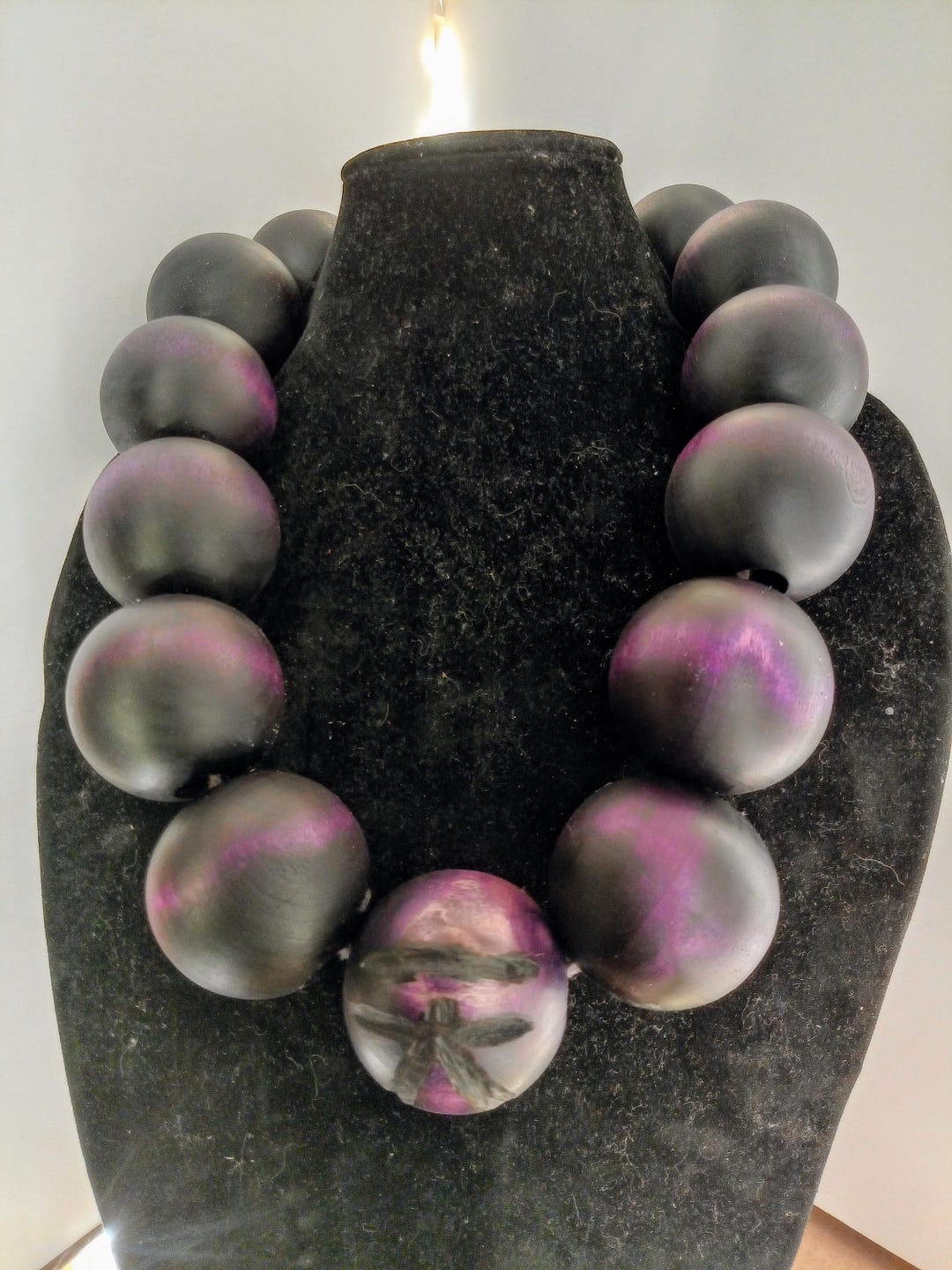 50mm Purple Akuma Style Monk Beads, 18 Inch Stretch to Fit Engraving ...