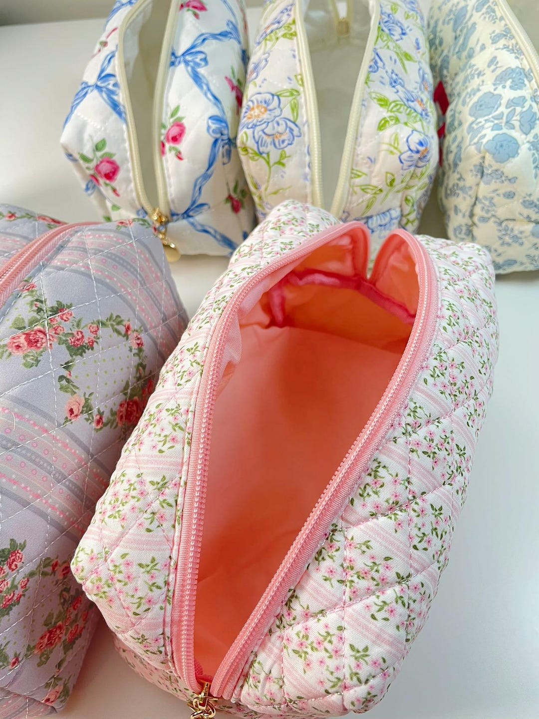 Personalized Floral Makeup Bag: Quilted Cosmetic Travel Pouch ...