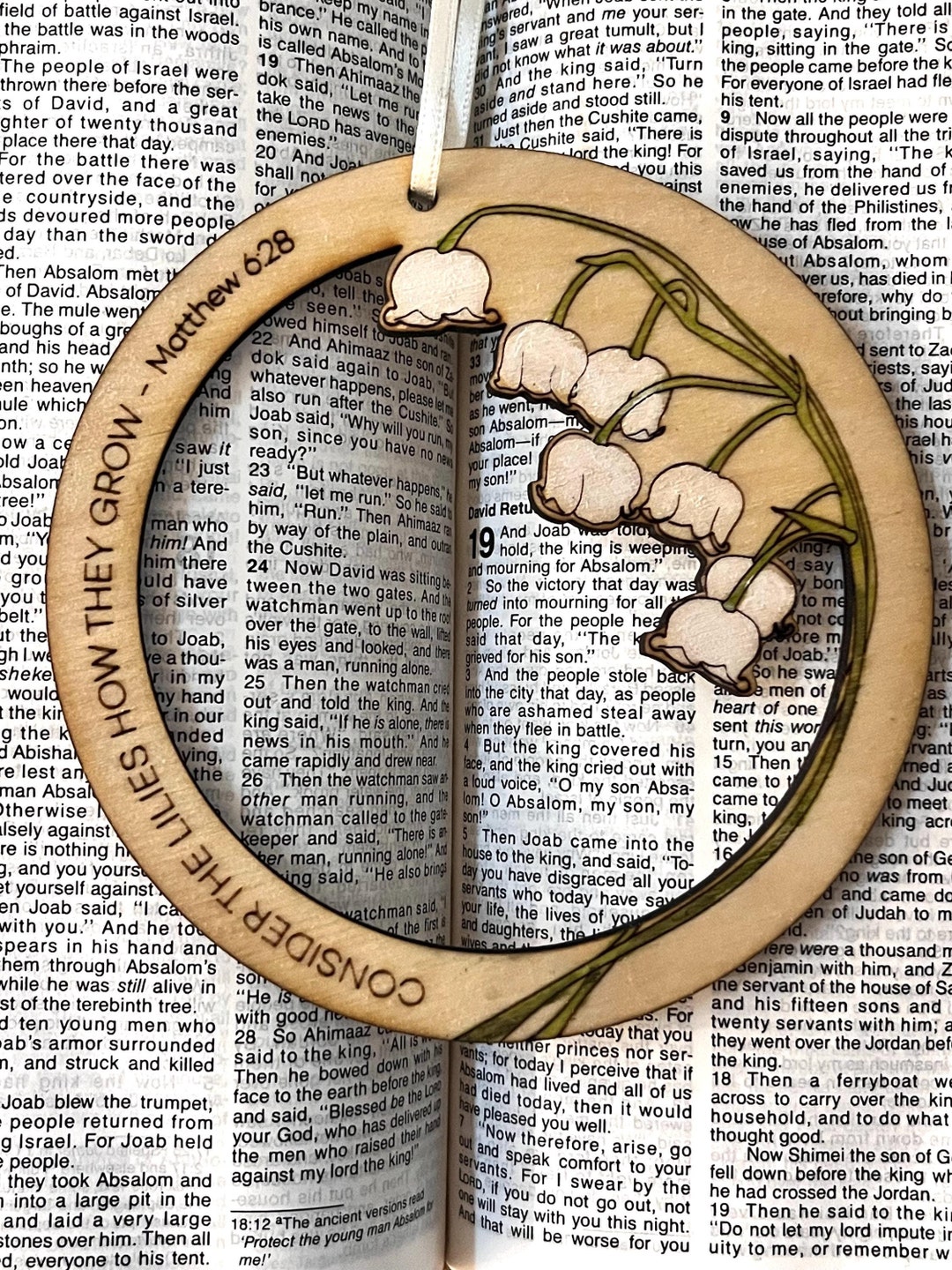 Bible Verse Handpainted Laser Cut Wooden Ornament - Lily of the Valley ...