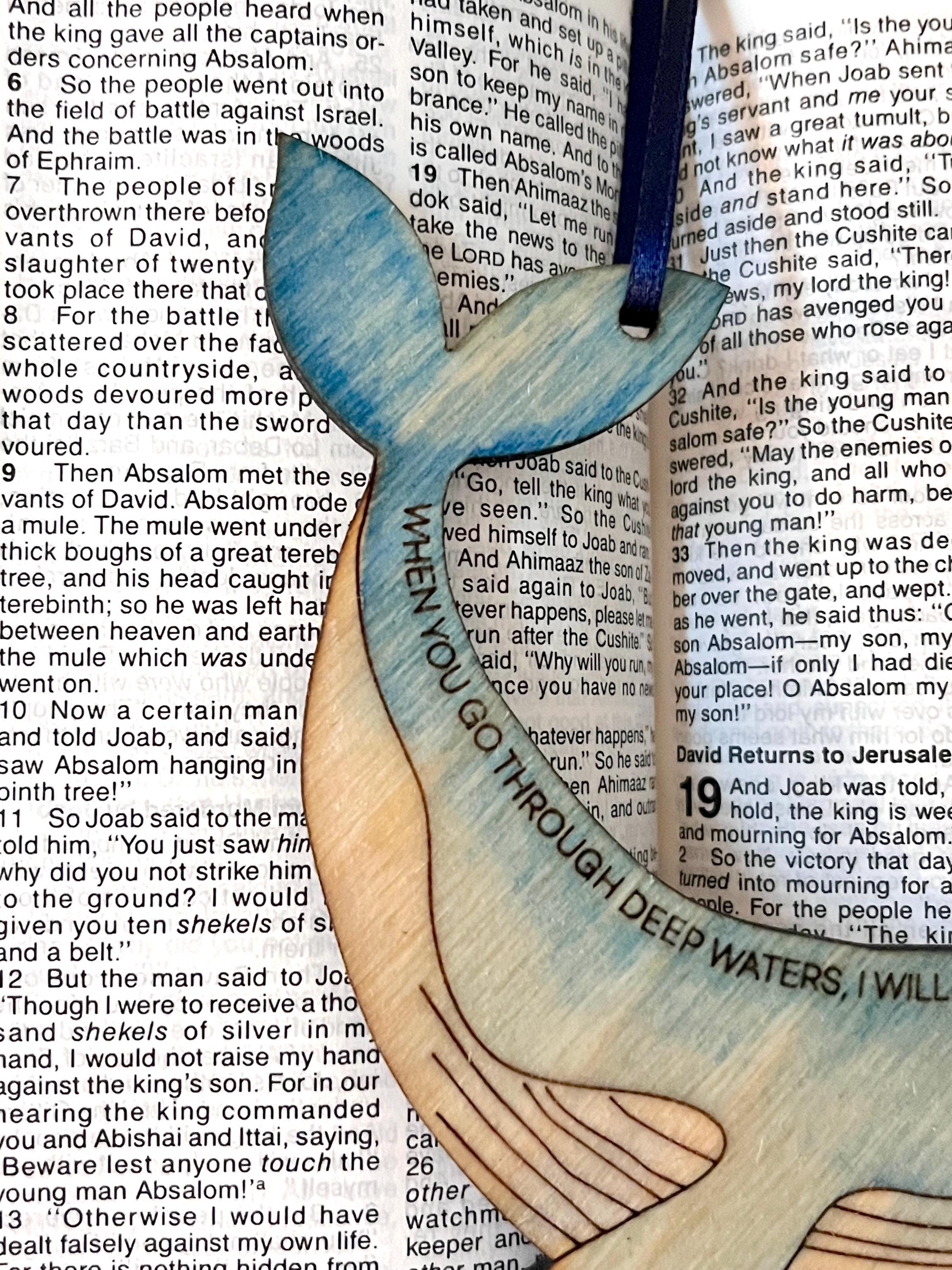 Bible Verse Handpainted Laser Cut Wooden Ornament - Blue Whale - Isaiah ...