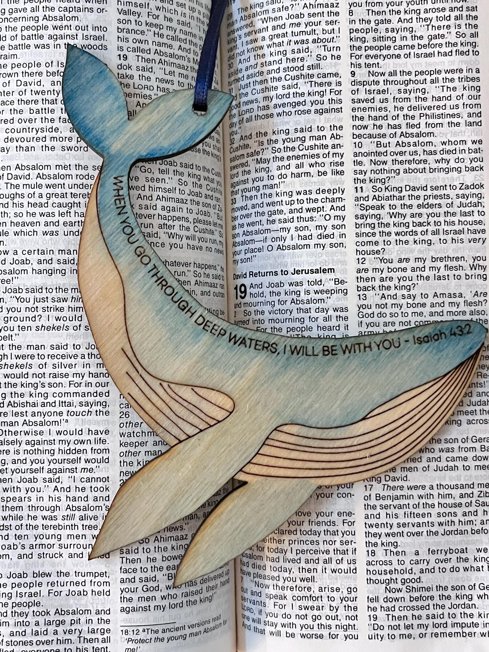 Bible Verse Handpainted Laser Cut Wooden Ornament - Blue Whale - Isaiah ...