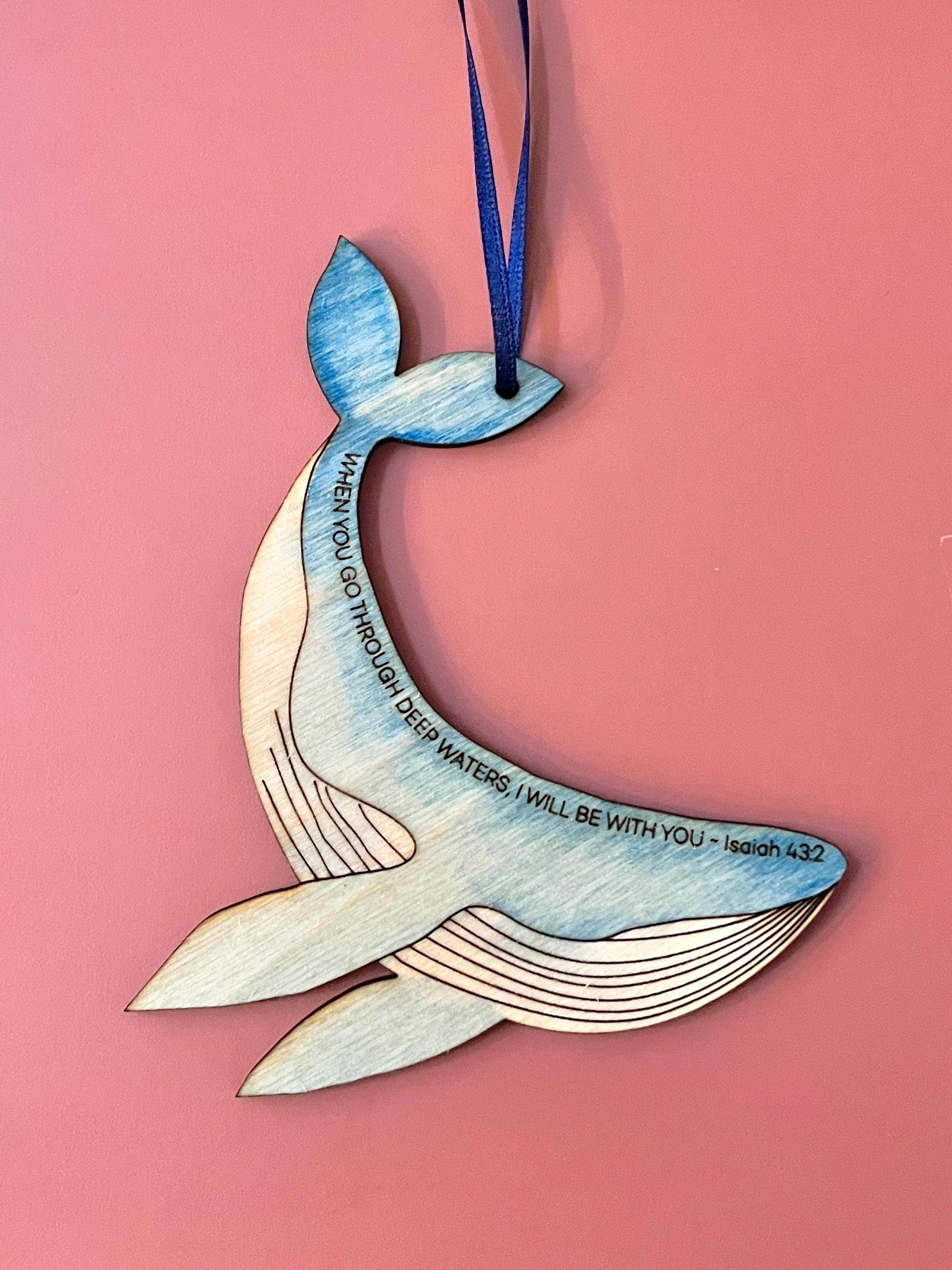 Bible Verse Handpainted Laser Cut Wooden Ornament - Blue Whale - Isaiah ...