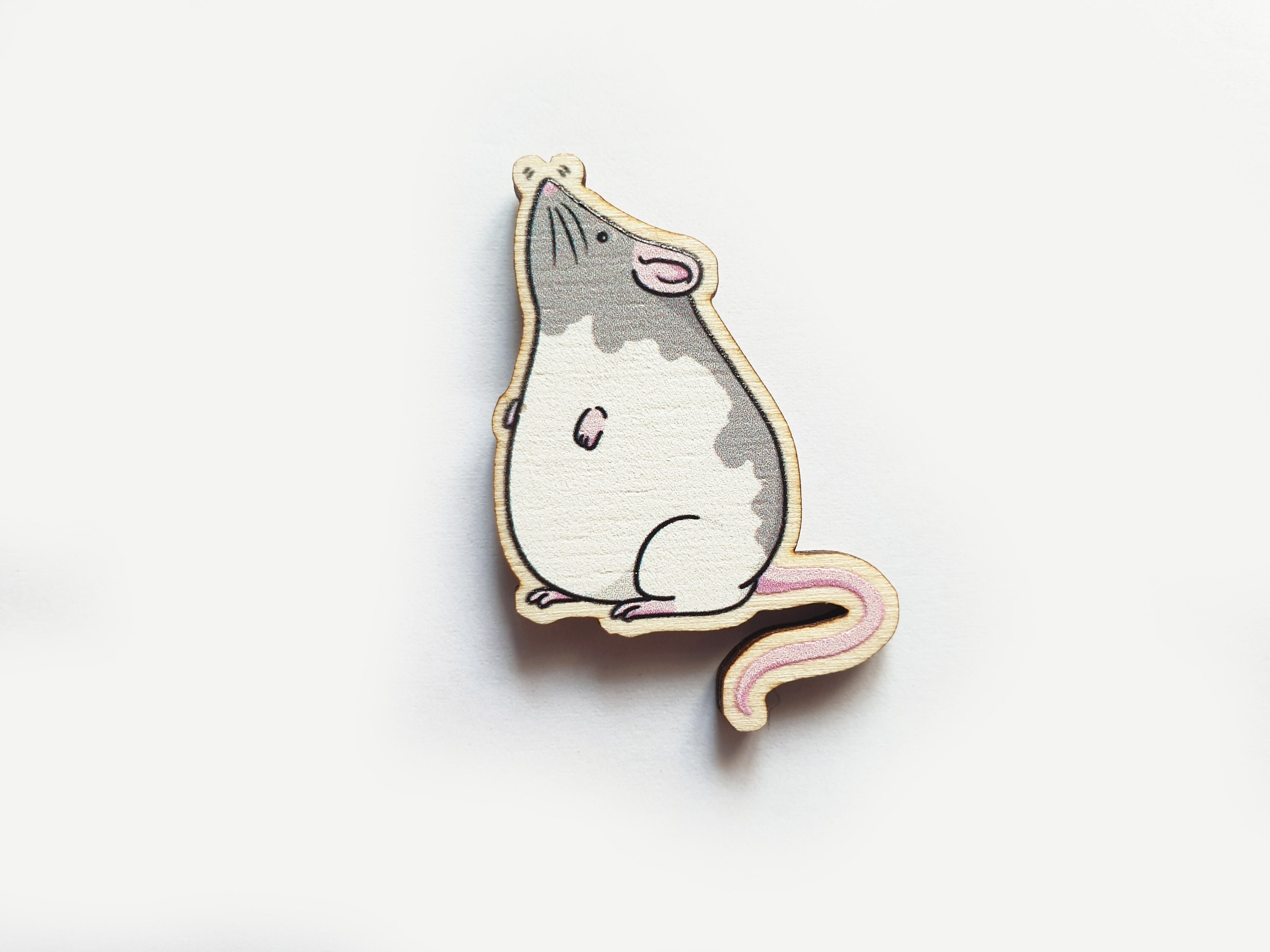Grey and White Rat Wooden Pin Kawaii Rat Badge Cute Rat - Etsy