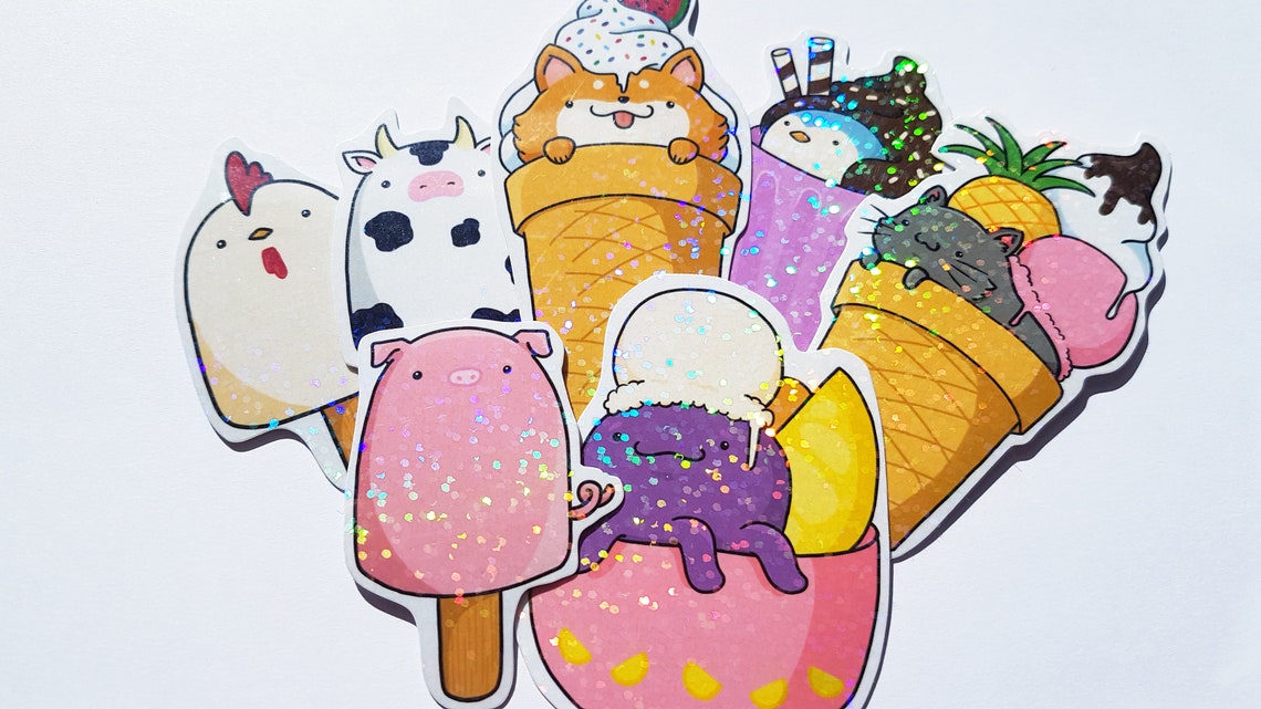 Ice Cream Animal Stickers Cute Sticker Set Kawaii Stickers - Etsy
