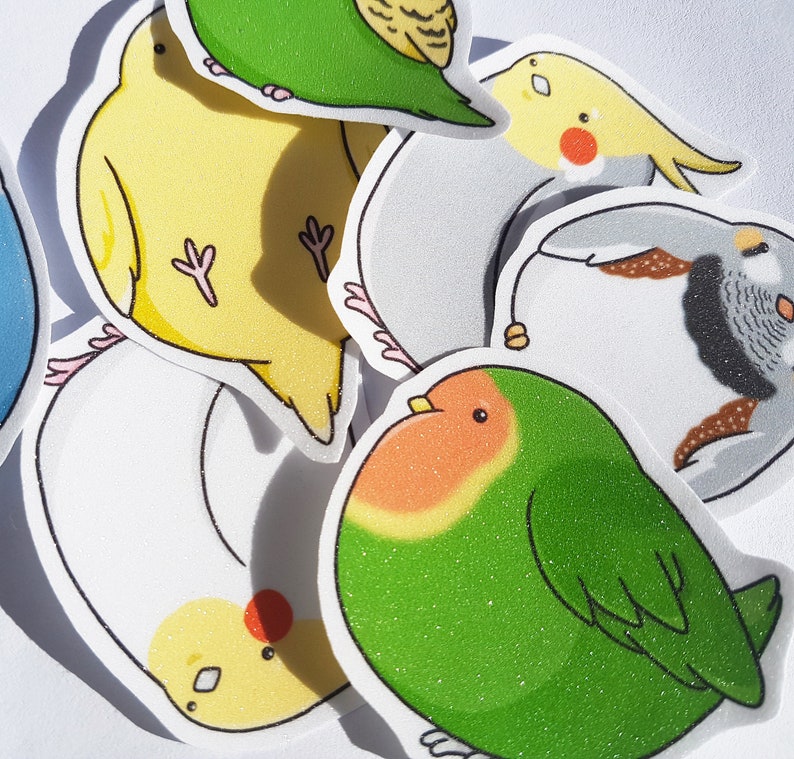 Cute Glitter Bird Stickers Kawaii Sticker Set Budgie - Etsy