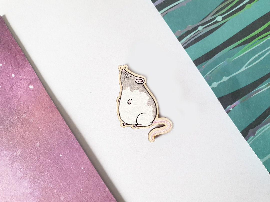Grey and White Rat Wooden Pin, Kawaii Rat Badge, Cute Rat Brooch, Rat ...