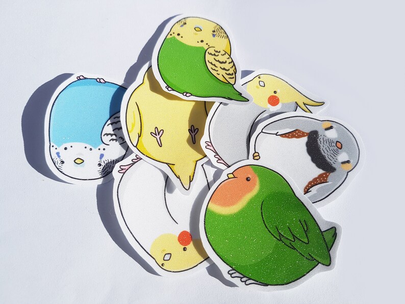 Cute Glitter Bird Stickers Kawaii Sticker Set Budgie - Etsy
