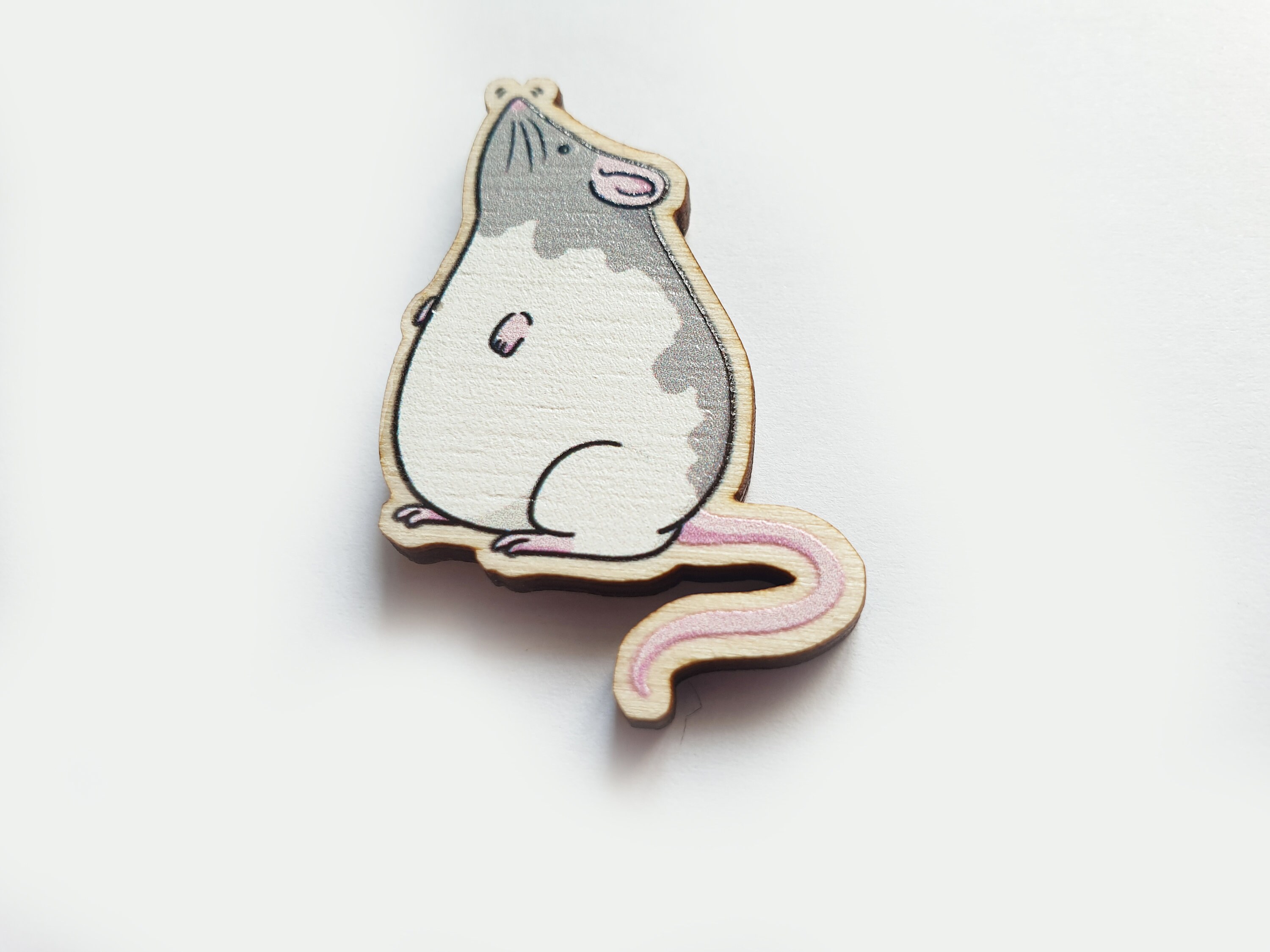 Grey and White Rat Wooden Pin Kawaii Rat Badge Cute Rat - Etsy