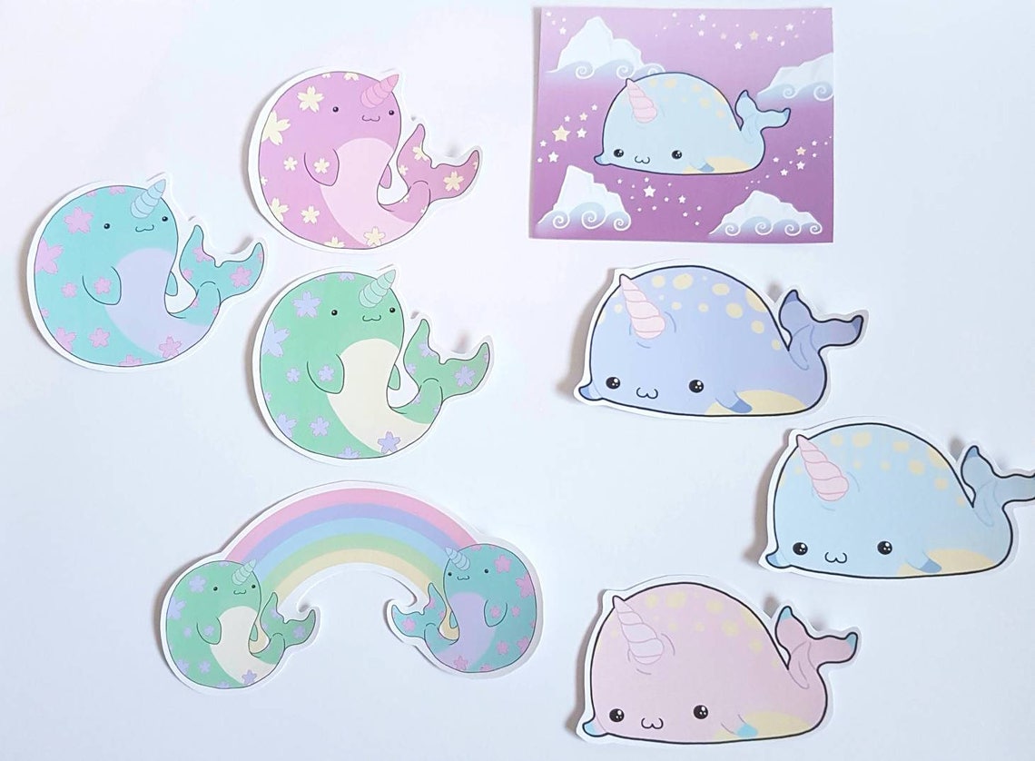 Cute Narwhal sticker set kawaii narwhal stickers cute | Etsy