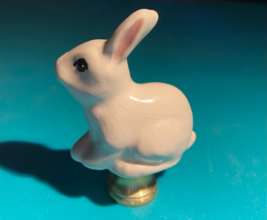 Bunny Rabbit Lamp Finial (sitting)- Ivory White - Brass, Nickel or ...
