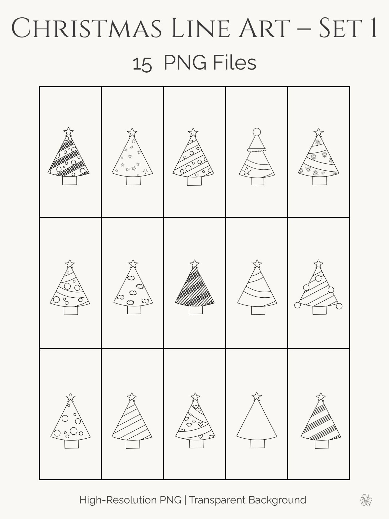Christmas Tree Line Art: 15 Minimalist PNG Illustrations (digital ...