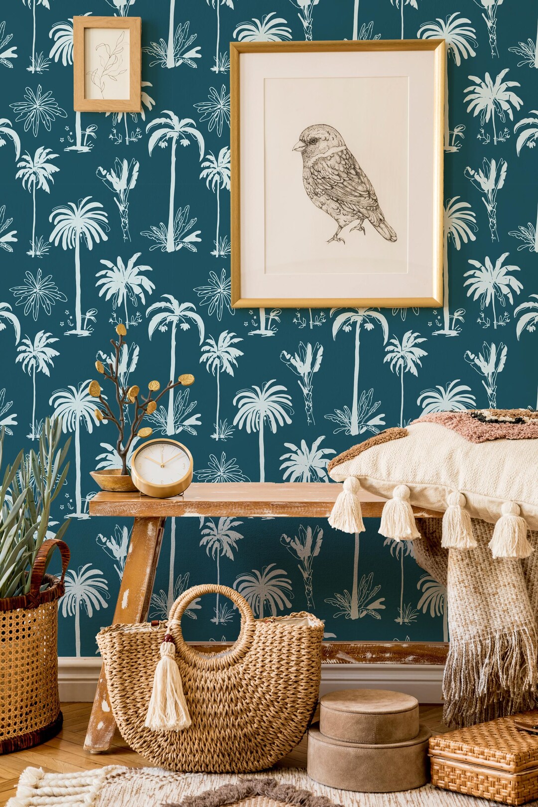 Teal Palm Tree Wallpaper Tropical Jungle Leaves Removable Wall Decor ...