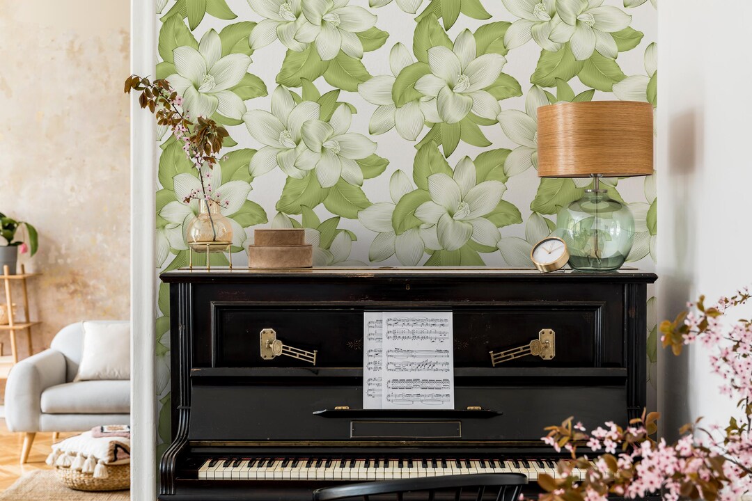 Green Floral Pattern Wallpaper Lush Botanical Wall Decor, Living Room ...