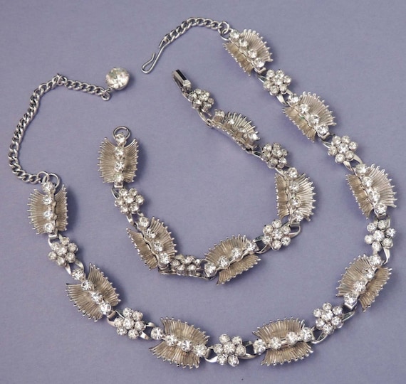 Vintage Silver Rhinestone Necklace Set / Rhinestone N… - Gem