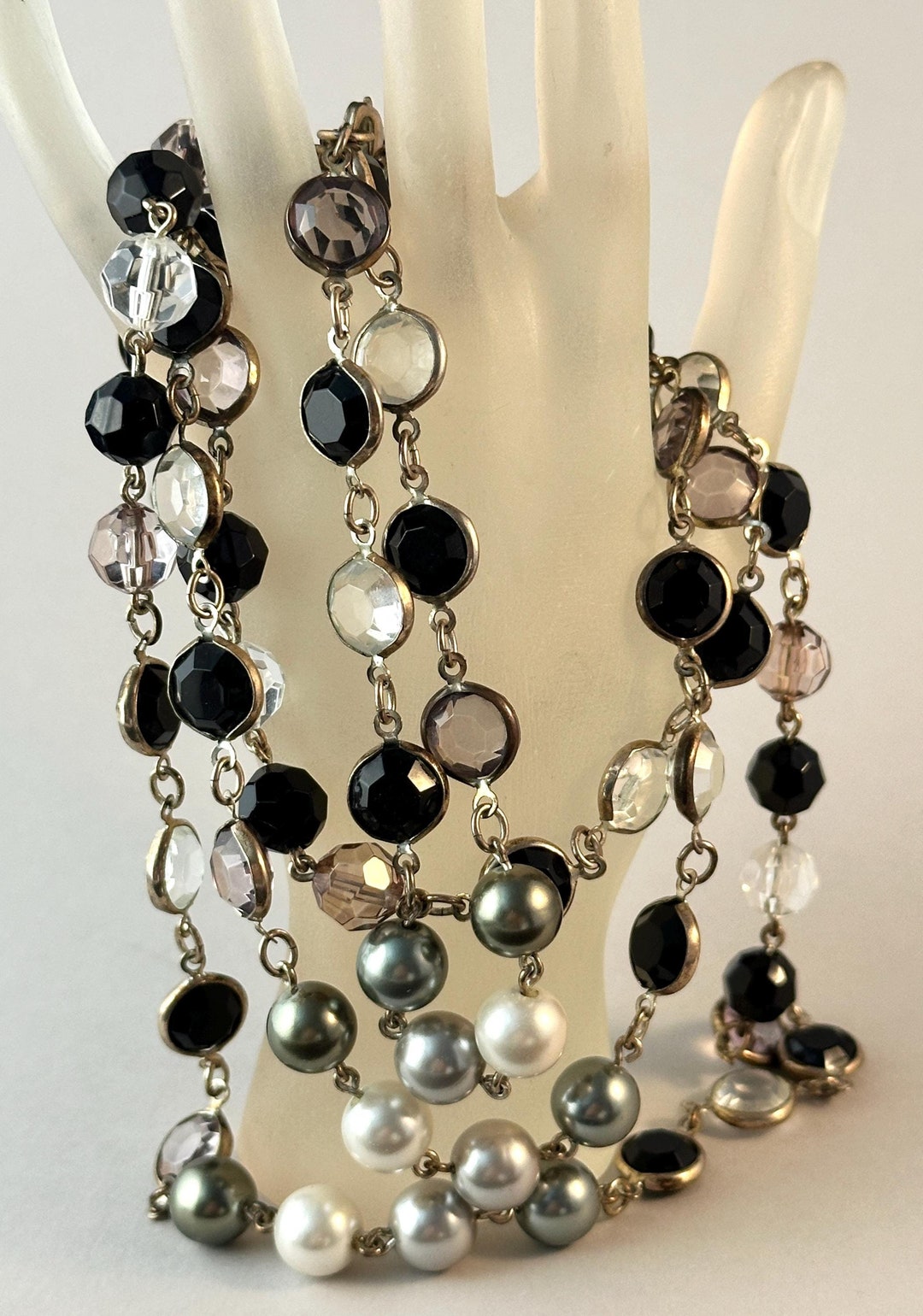 PREMIER DESIGN Bezel Set Lucite Bead Chain, Black Gray White Bead Bezel ...