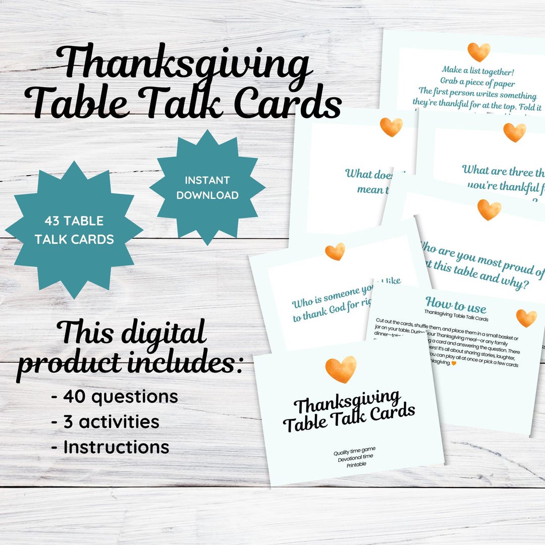 Thanksgiving Table Talk Cards: Christian Family Conversation (printable ...