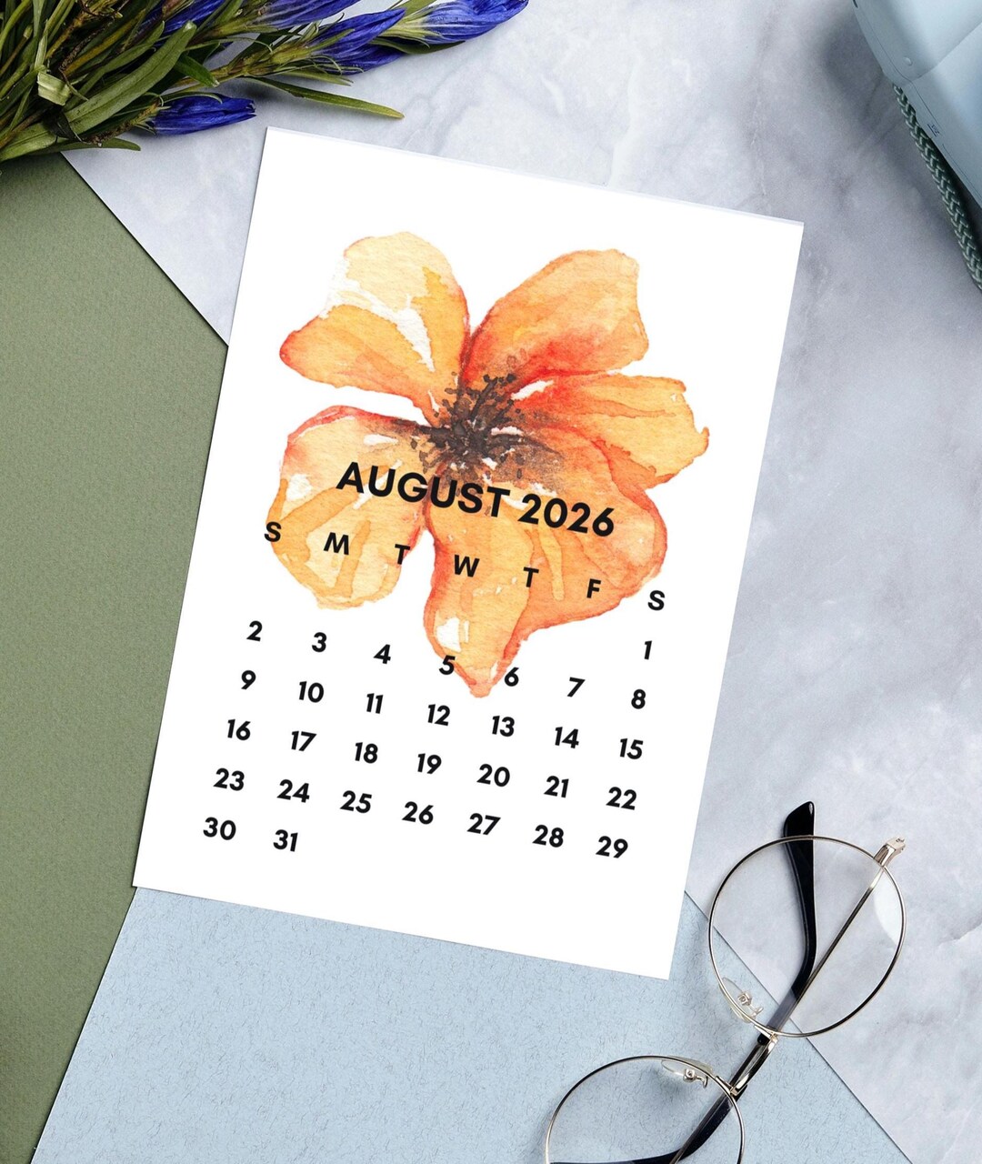 2026 Floral Watercolor Calendar Cards: 5x7 Desk Calendar Refills ...
