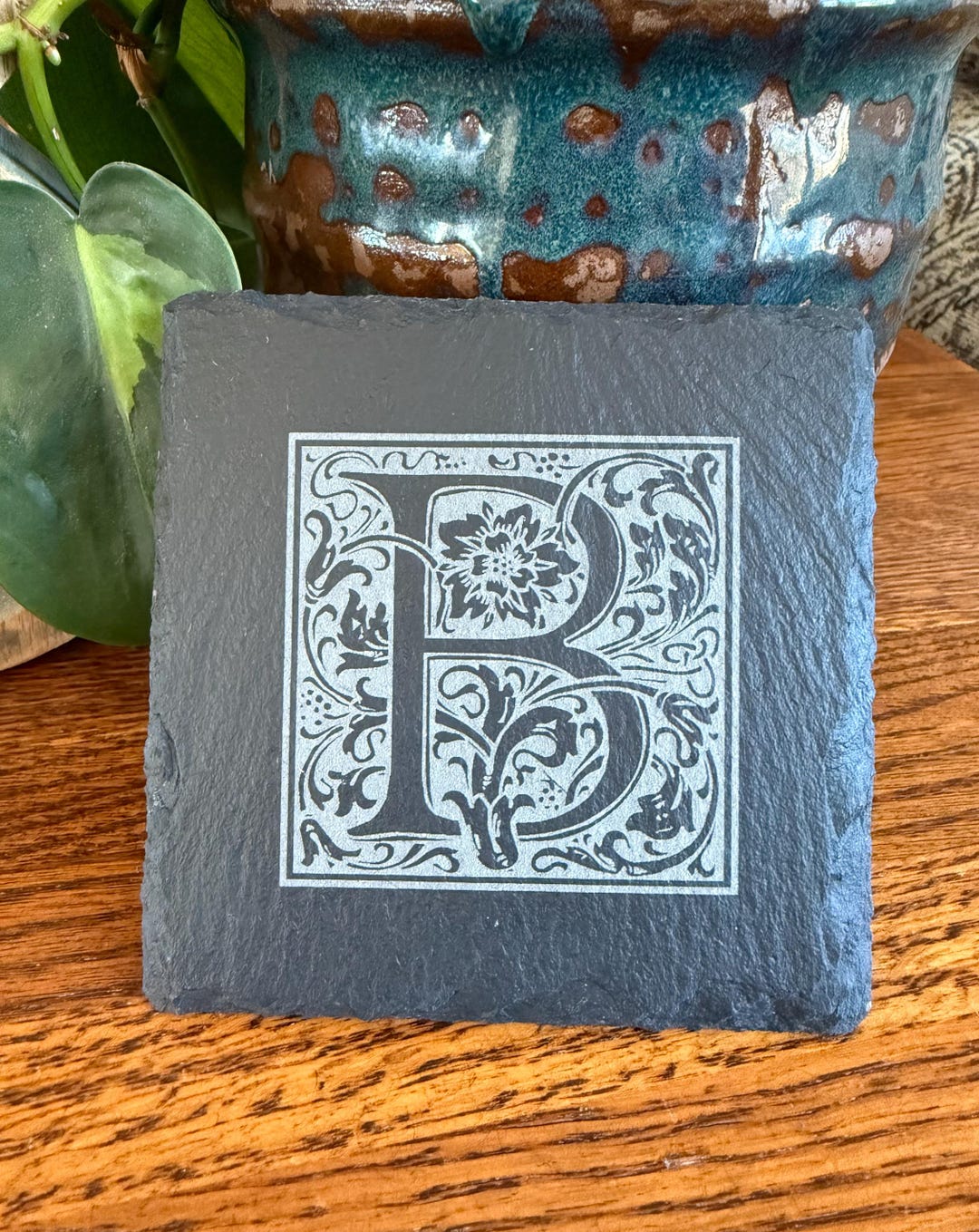 Engraved Monogram Slate Coaster, Custom Laser Engraved Personalized ...