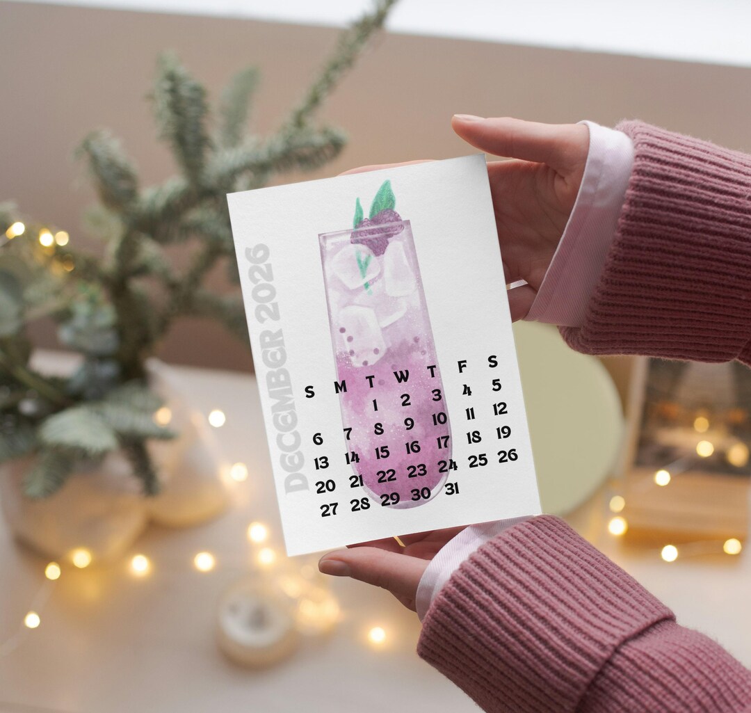 2026 Cocktails Desk Calendar: 5x7 Monthly Calendar Cards, Watercolor ...