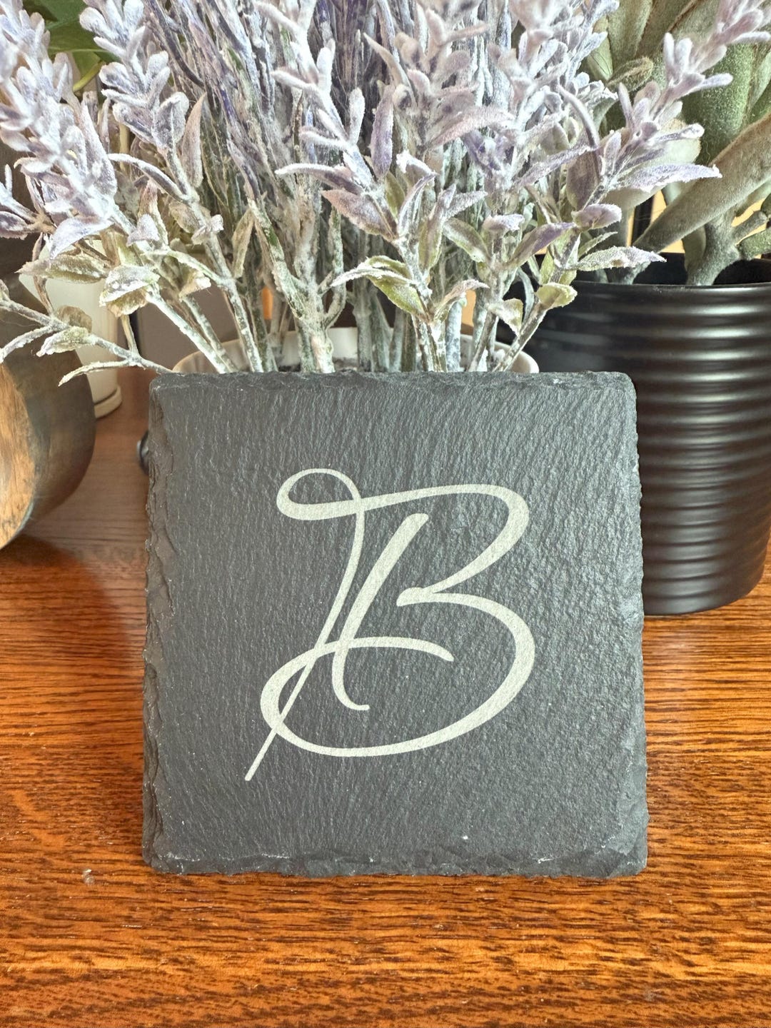Monogram Slate Coaster: Laser Engraved Stone, Wedding Gift - Etsy