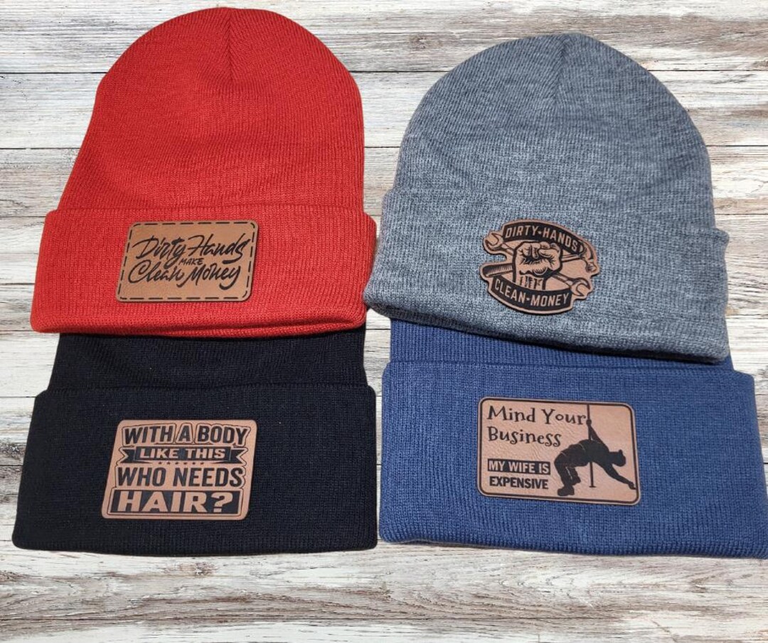 Funny Adult Beanie: Dirty Hands, Leather Patch Winter Hat - Etsy