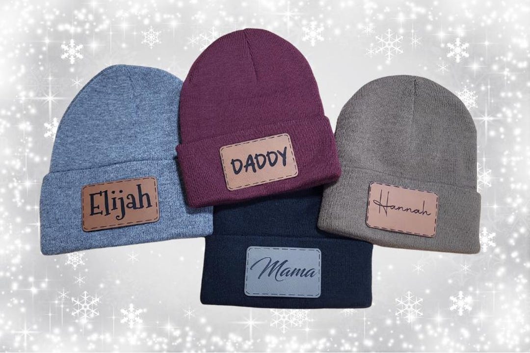 Custom Beanie Dotted Line Name Logo Taboggan Adult Child Knit Acrylic ...