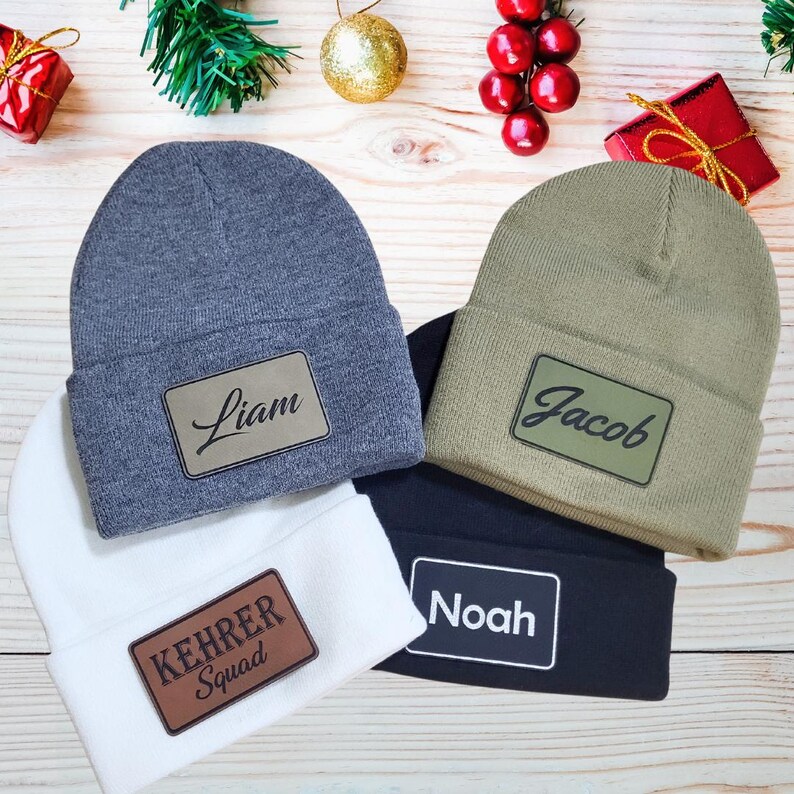 Custom Beanie Solid Line Name Logo Taboggan Adult Child Beanie Knit ...