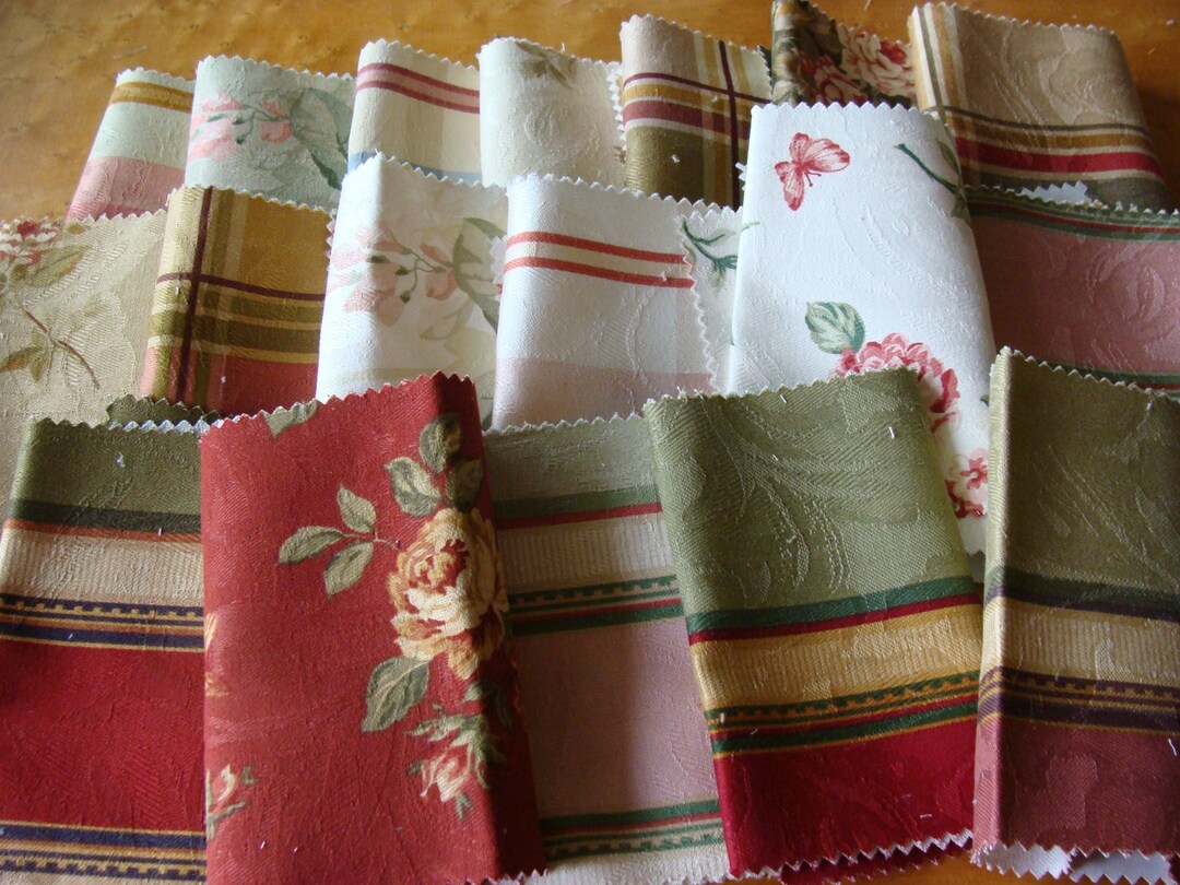 18 Vintage Fabric Samples Cottage Damask Good for Journal Covers Fiber ...