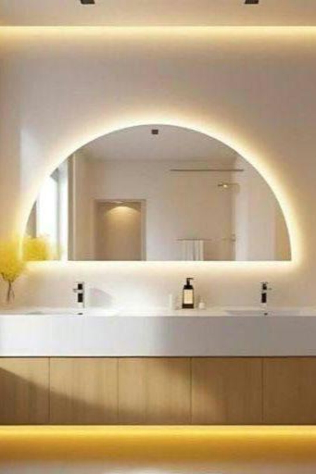 Bathroom Luxury Wall Led Mirror _ Badroom Half Moon Decor Led Mirror ...