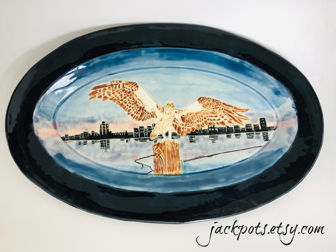 Hand-carved Sgraffito Pottery Wall Platter: Osprey & Skyline - Etsy