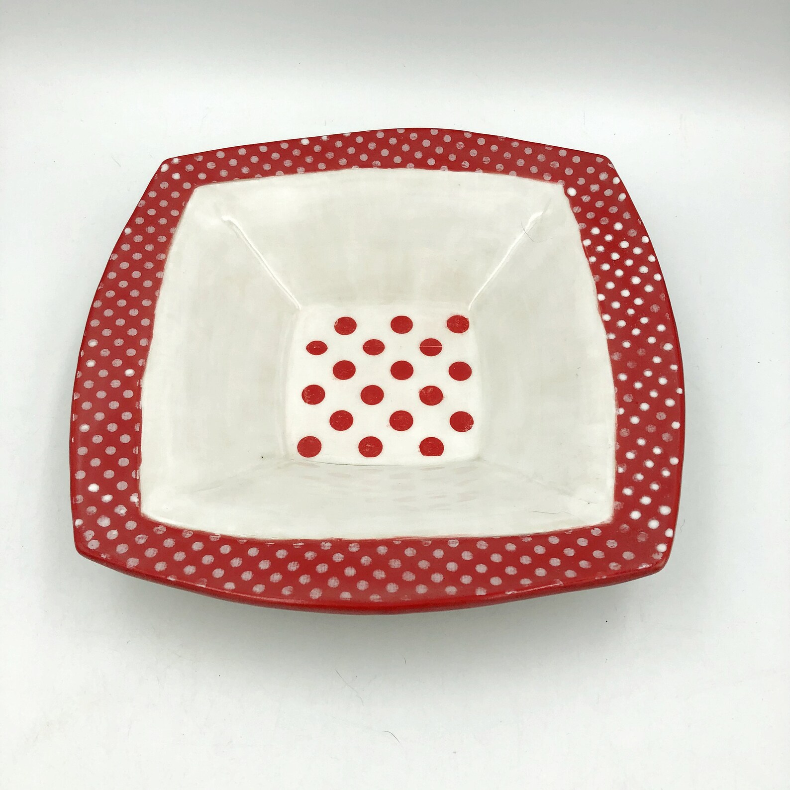 Modern Rounded Square Ceramic Bowl With Red and White Polka - Etsy