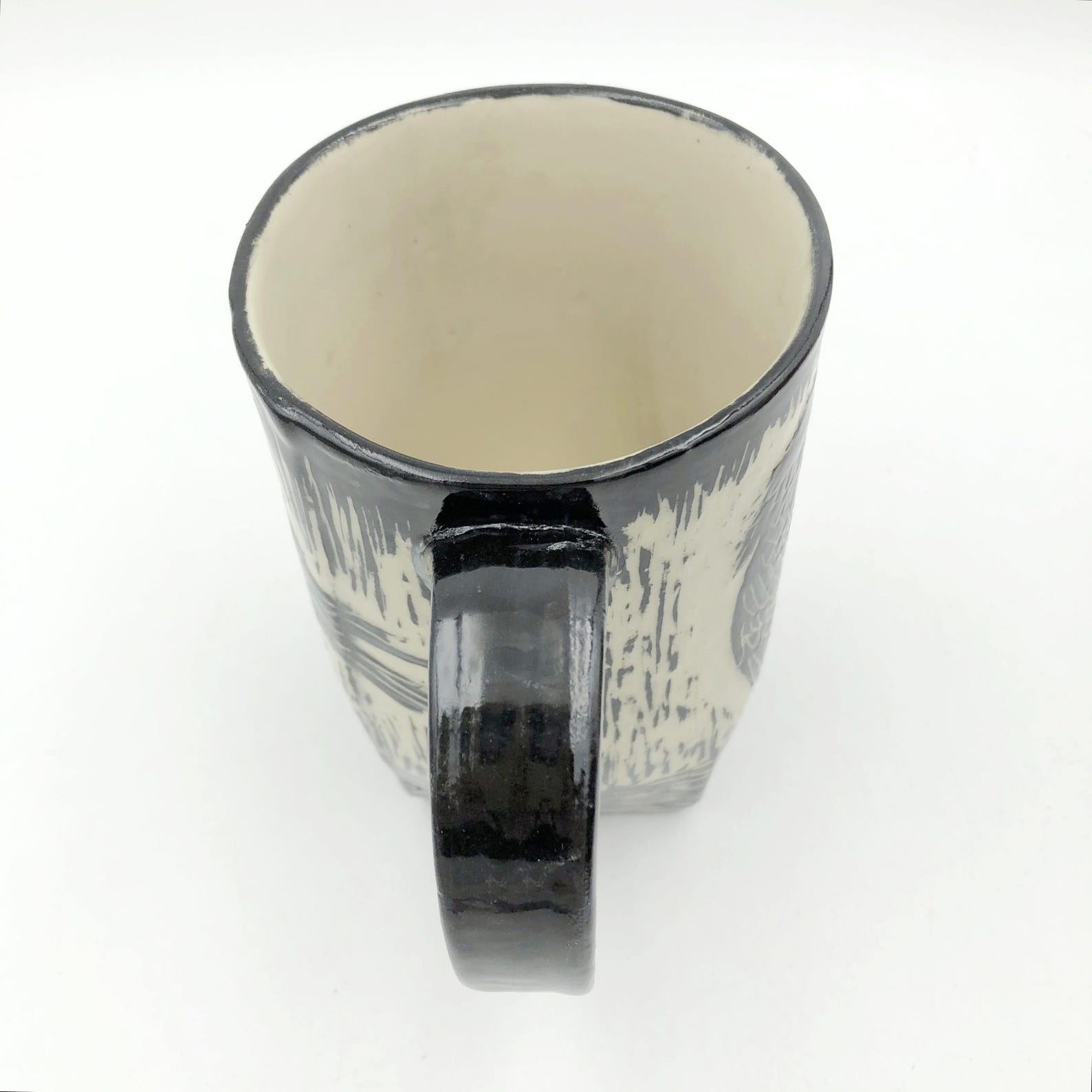 Handmade Raven Crow Pottery Mug Handbuilt Ceramic Coffee Mug Sgraffito ...