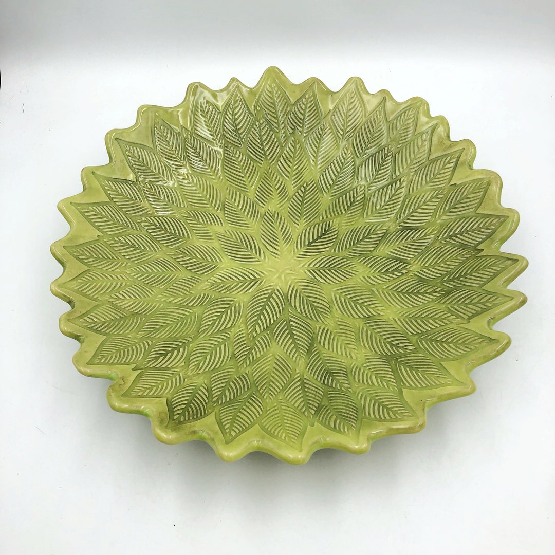 Bright Spring Green Ceramic Fruit Bowl, Textured Handbuilt Pottery Bowl ...