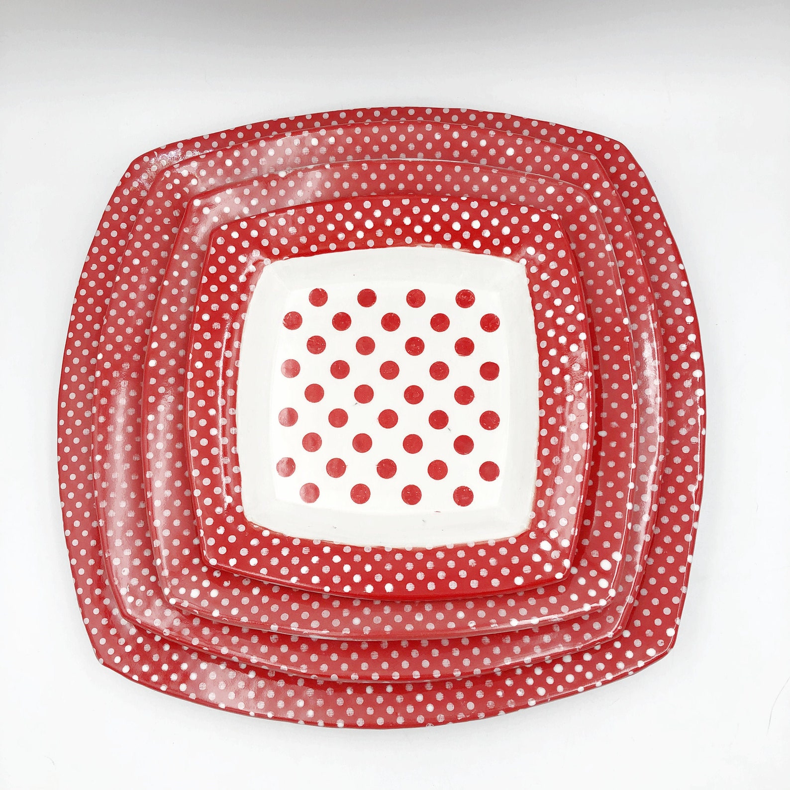 Bright Bold Red Polka Dot Pottery Plates in 4 Sizes Modern - Etsy
