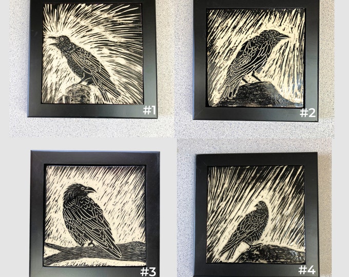 Sgraffito Carved Wall Tiles With Ravens - Nevermore. or Are They Crows ...