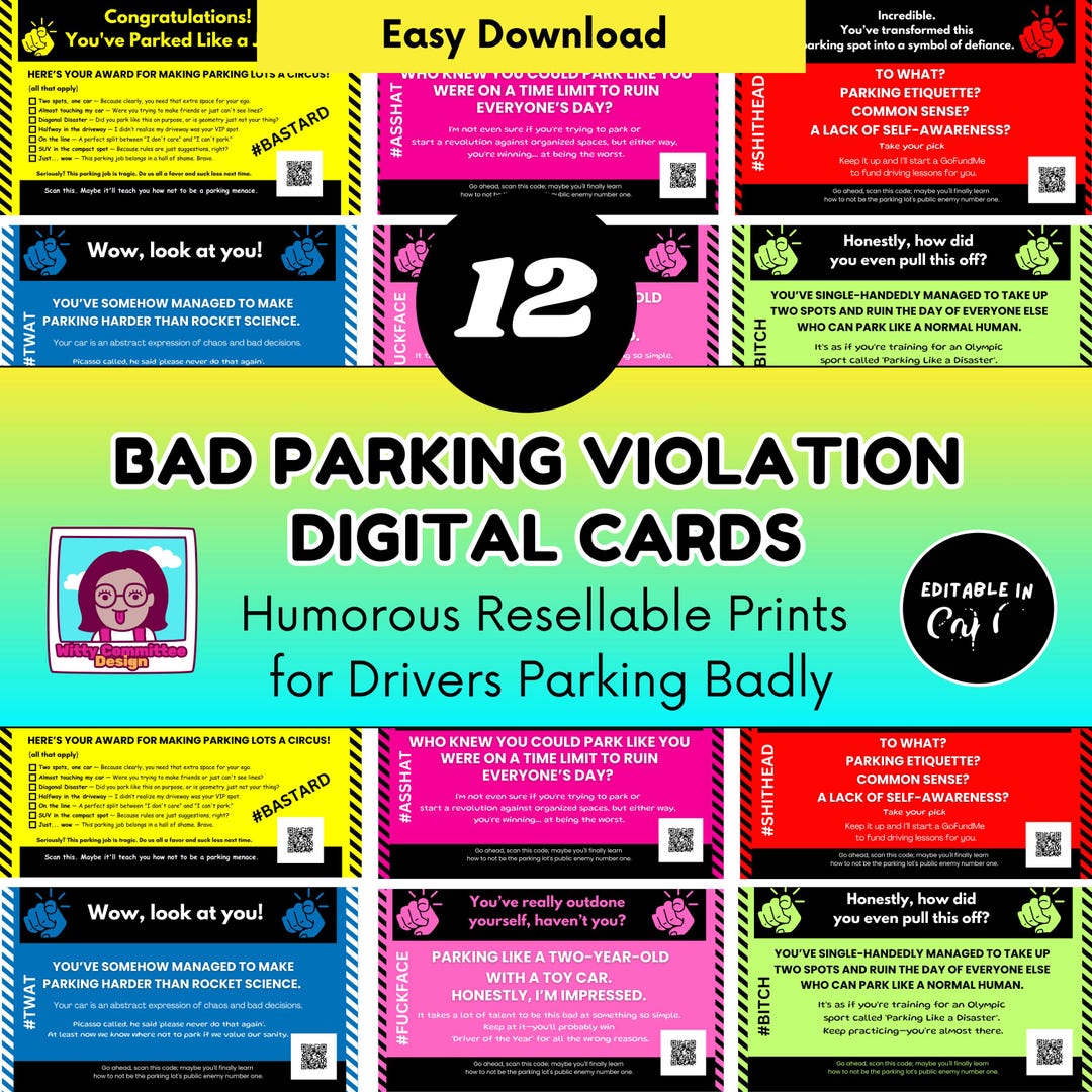 Bad Parking Violation Cards Humorous Re-sellable Prints for Drivers ...