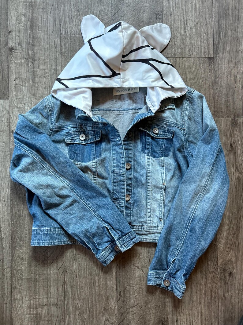 Demon Slayer Custom Altered Blue Denim Jacket With Hood-unique Upcycled ...