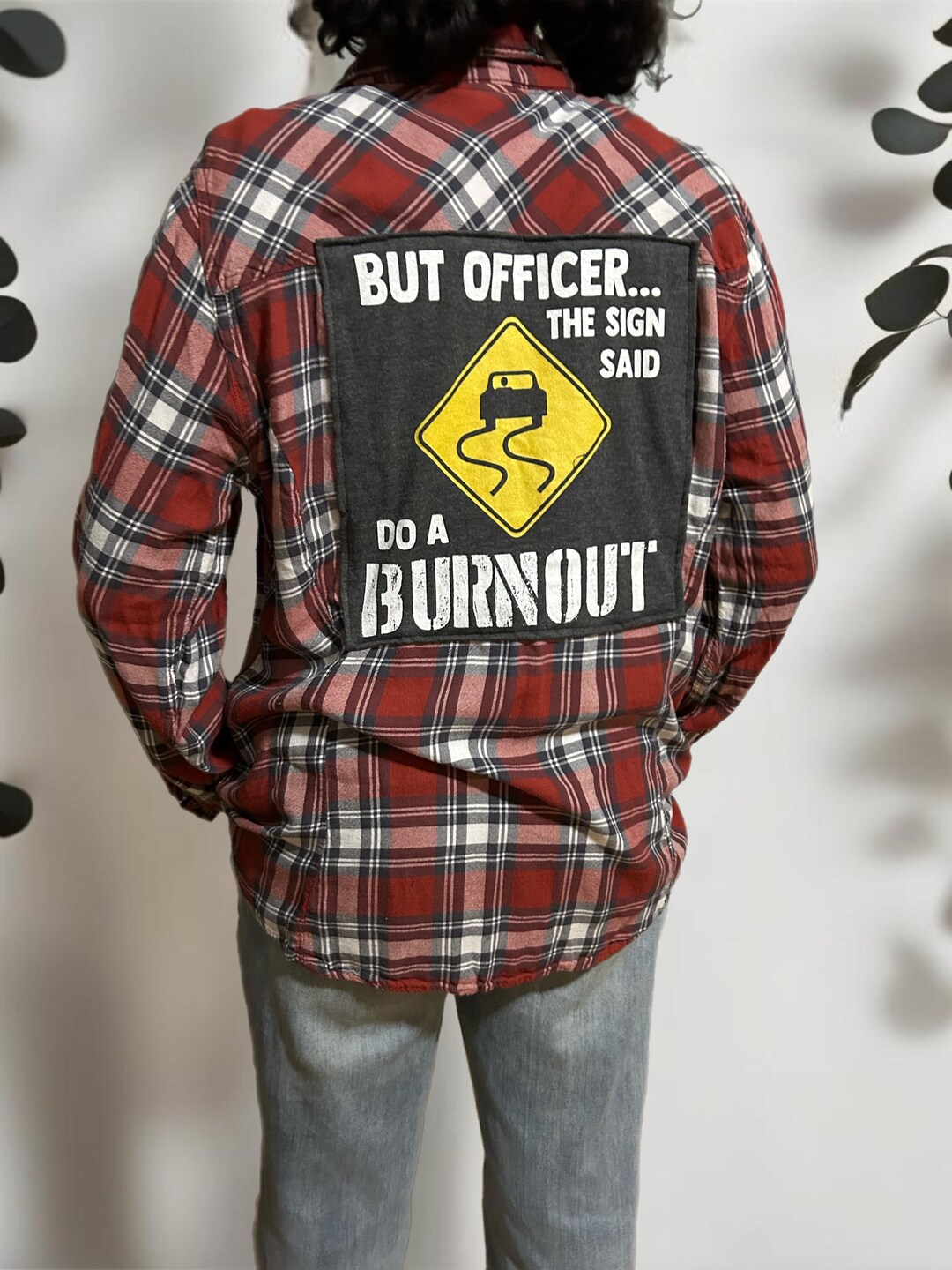 Red White and Gray Flannel Shirt-custom Back Patch-unique Upcycled ...