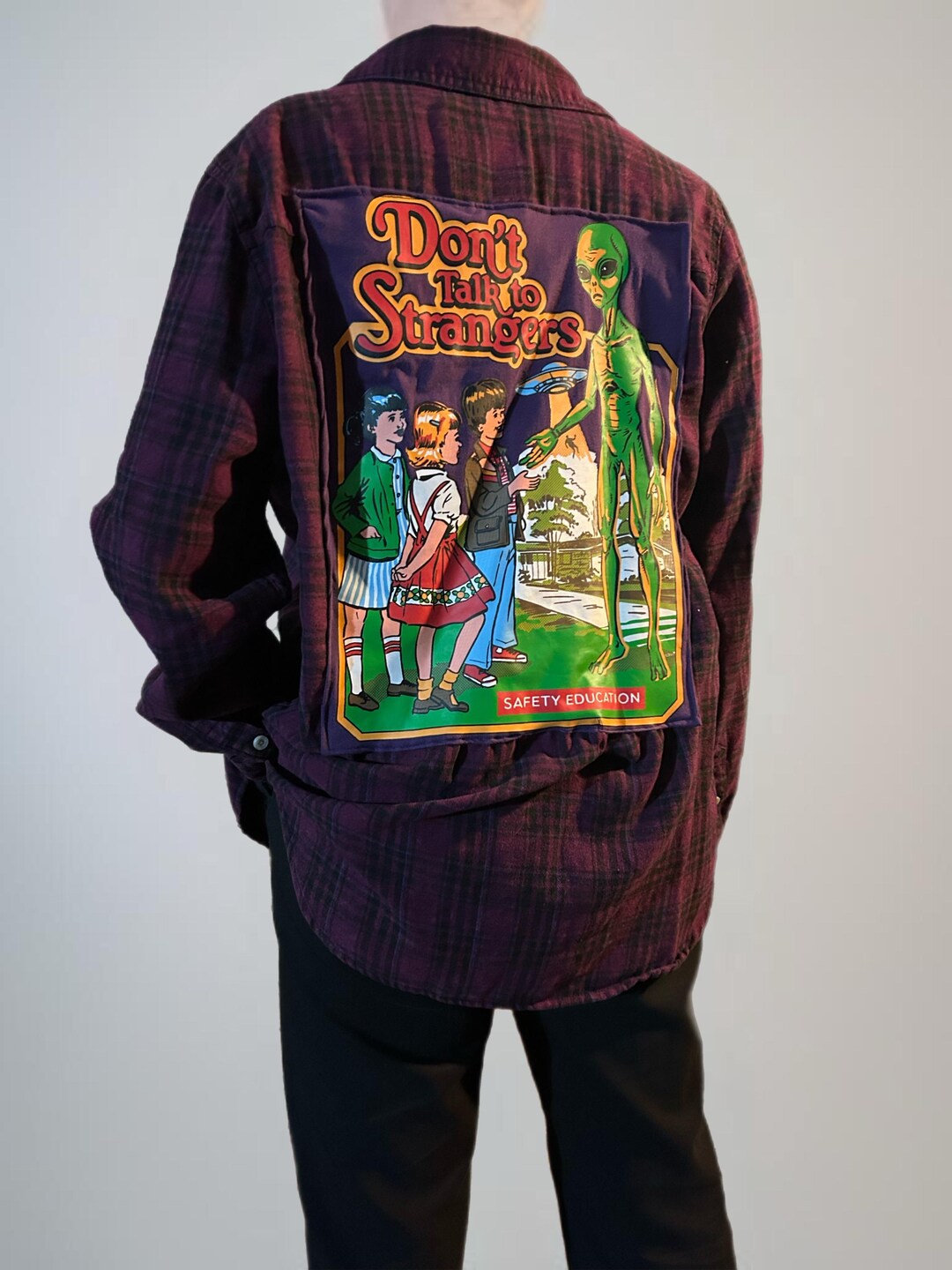 Purple and Black Flannel Shirt-custom Back Patch-unique Upcycled Flannel-humorous Shirt-size ...