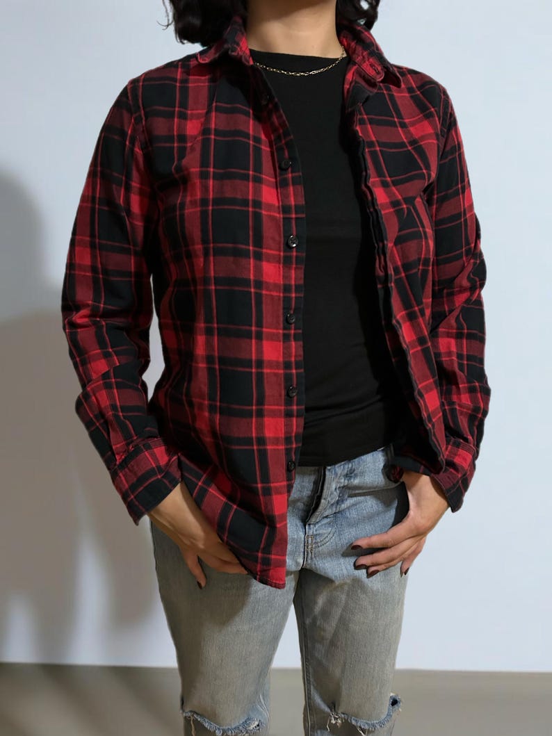 Red and Black Flannel Shirt-custom Back Patch-unique Upcycled Flannel ...