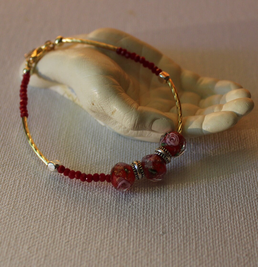 Red and Gold Crystal Bracelet/free SHIPPING/ Red Crystal - Etsy