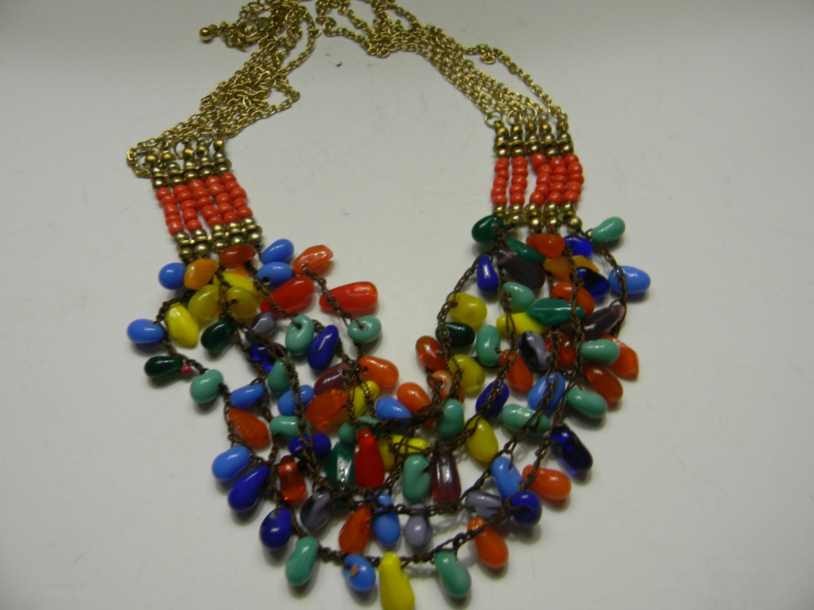 5 Strand Beaded Necklace Acrylic Multi Color Beads Brown Cord - Etsy