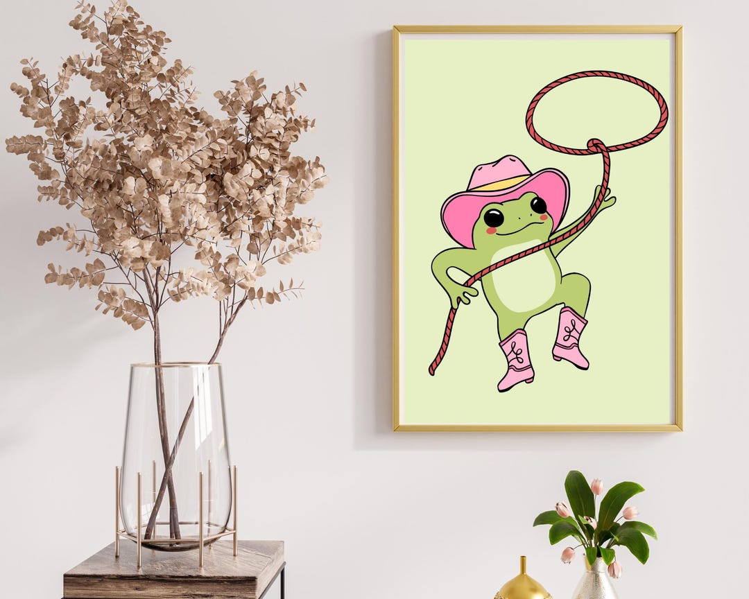 Girly Frog Art Print, Gallery Wall Art, Valentines Frog Art, Retro Wall ...